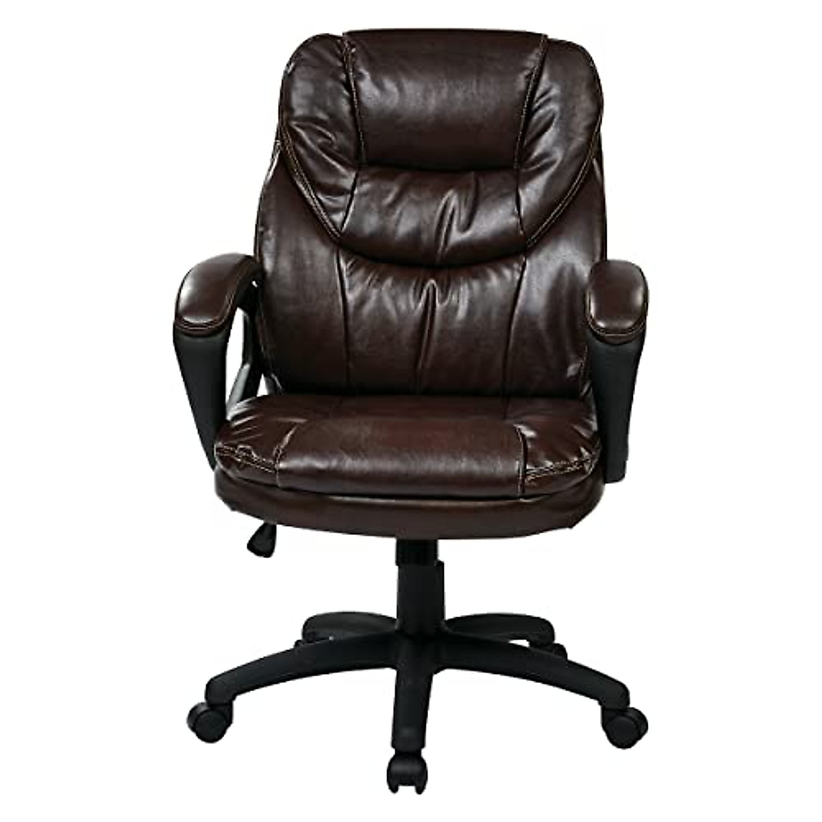 Office Star FL Series Faux Leather Manager's Adjustable Office Chair with Lumbar Support, Tilt Control, and Padded Arms, Chocolate