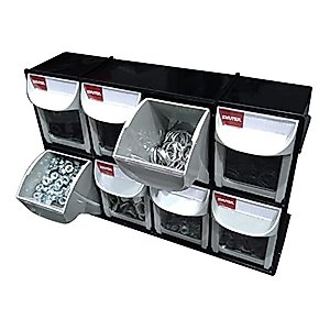 SHUTER Small Parts Tool Organizer, Tilt Out Stackable Craft Sewing Cabinet, Garage Storage, Dental Tip Out Bin Design, 8 Compartment, Warehouse Kits Included, Black, FO-308