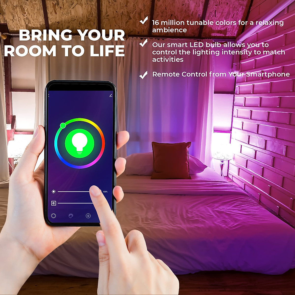 E26 Warm RGBW Color Changing RGB LED 10W 850LM with 16 Color Changing ModesBulb, Dimmabled Nursery Night Light with App for Kids and Adult, 5700k Temperature Night Lamp for Bedroom and Home Party 1PCS