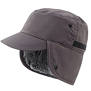 Connectyle Men's Winter Hats with Bill Earflaps Newsboy Hat Warm Ski Skull Cap Visor Sports Hat Grey