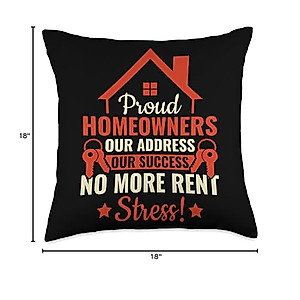 Gifts for New House Owners & First Time Home Owner Proud Homeowners-Our Adress Our Success No Rent Stress Throw Pillow, 18x18, Multicolor