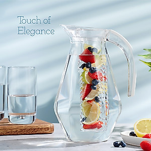 MosJos Acrylic Pitcher (72 oz), Clear Plastic, Water Pitcher with Lid, Shatterproof, BPA-Free Clear Pitcher, Ideal for Sangria, Lemonade, Juice, Iced Tea & More (Infuser- Acrylic Pitcher)