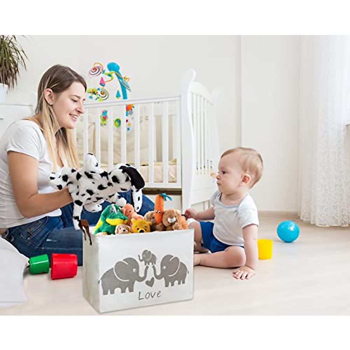 HIYAGON Baby Basket Cute Elephant Basket for Boys and Girls Toy Storage Bin Organizer Box Gift Basket Empty Rectangular Room Decor for Home(Love Elephants)