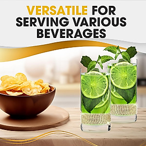 BERKWARE Luxurious Highball Glasses - Elegant Cocktail Glasses & Tom Collins Glasses with Rhinestone Design, 16oz (Set of 6)