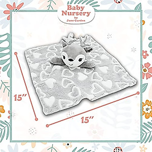 June Garden Cozy Dream Fleece Baby Security Blanket - Infants Nursery Bed Blankets - 15 x 15 inches Lovey - Stuffed Deer Animal Plush - Grey