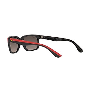 Ray-Ban RB4393M Scuderia Ferrari Collection Rectangular Sunglasses, Black on Rubber Red/Grey Mirrored Gradient Polarized, 56 mm
