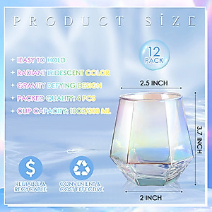 Set of 12 Iridescent Stemless Wine Glass 10.5 oz Modern Glassware Rainbow Colored Wine Glass Gift for Wine Cocktail Whiskey for Wedding Birthday Party Home Bar Housewarming