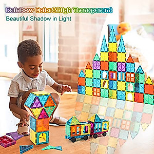 Neoformers Magnetic Tiles, 96 Pcs Magnetic 3D Building Blocks Educational Magnetic Tiles Puzzle Magnets Toys for Girls Boys Toddler Ages 3+