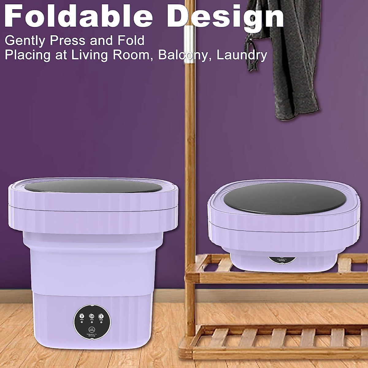 Portable Washing Machine Mini Foldable Machine, Small Laundry with Spin-Dry for Apartment Camping, RV, Travel, Socks, Baby clothes, Underwear(Purple)