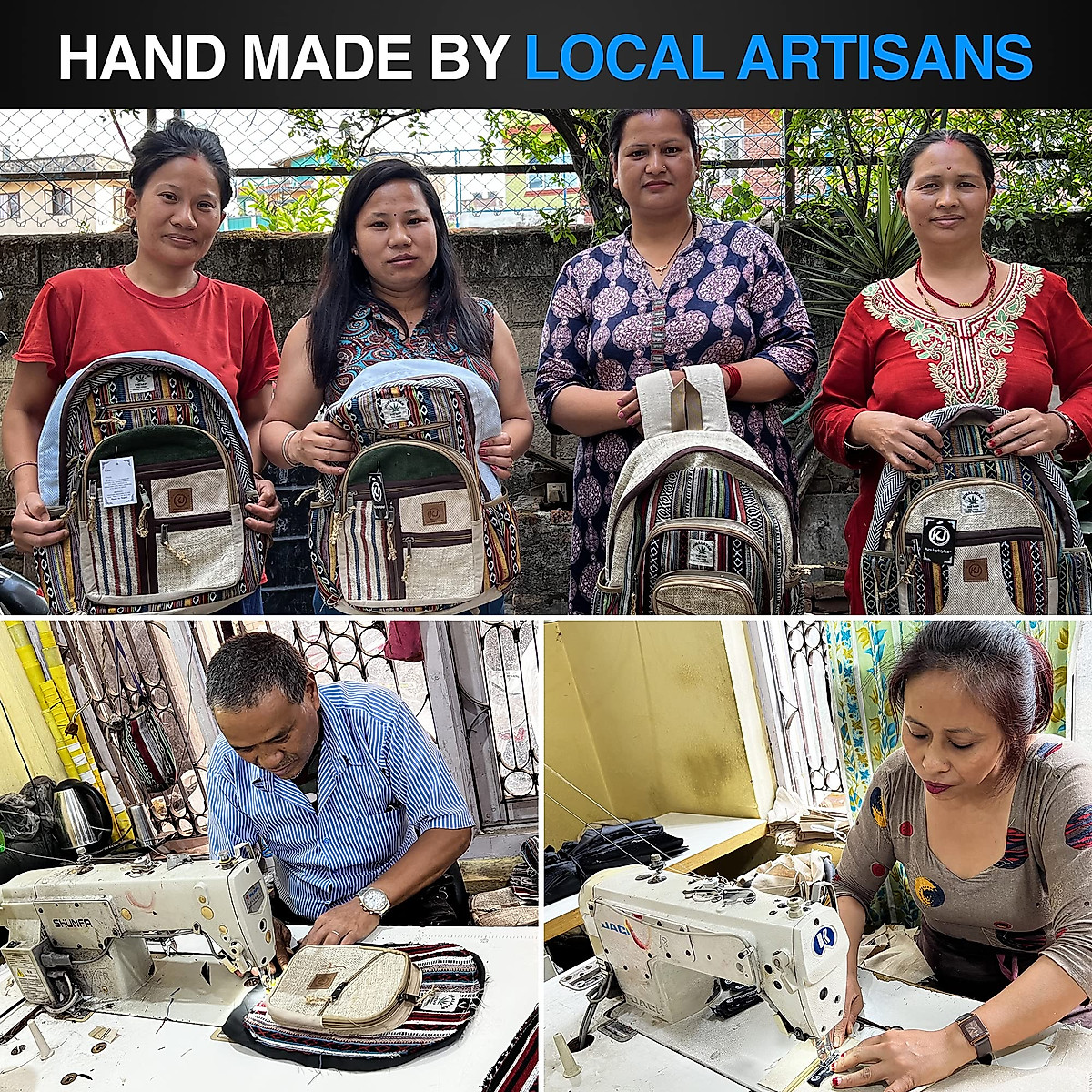 KayJayStyles Small Lightweight Daypack Backpack Handmade Himalayan Hemp Travel, Hiking, Purse for Men, Women (DayPack5)