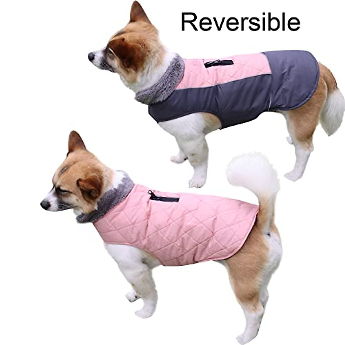 JoyDaog Fleece Collar Dog Coats for Small Dogs,Reversible Warm Puppy Jacket for Cold Winter,Pink S