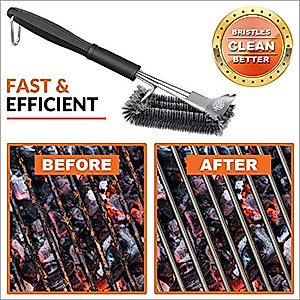 BBQ Grill Brush and Scraper 18" | Stainless Steel Cleaning Brush Accessories | Best for Weber Gas, Charcoal, Porcelain, Cast Iron, All Grilling Grates