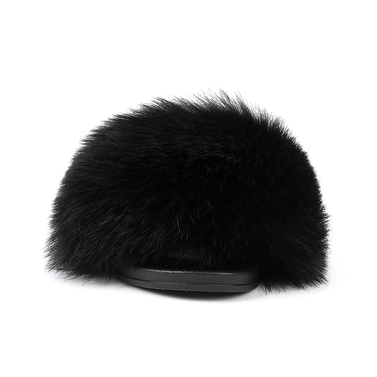 FUNKYMONKEY Women's Slides Faux Fur Cute Slip On Fuzzy Slippers Comfort Flat Sandals (10 M US, New Black)
