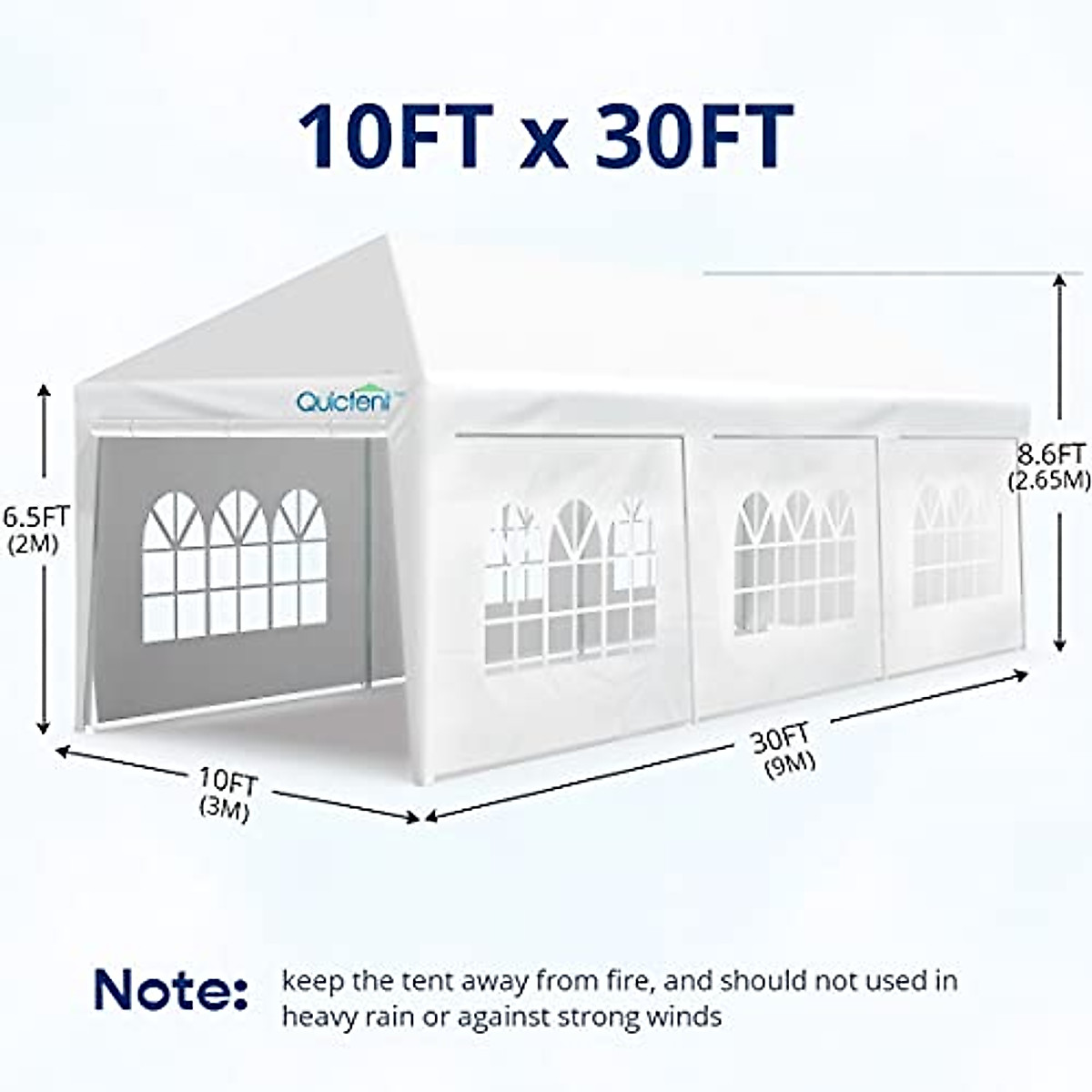 Quictent 10' x 30' Party Tent Gazebo Wedding Canopy BBQ Shelter Pavilion with Removable Sidewalls & Elegant Church