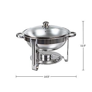 Round 5 QT Chafing Dish Buffet Set - Includes Water Pan, Food Pan, Fuel Holder, Cover, and Stand - Food Warmers for Parties by Great Northern Popcorn