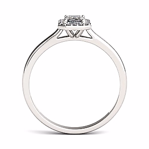 14K White Gold Moissanite by Charles & Colvard 6x4mm Emerald Halo Ring-size 7 0.68cttw DEW