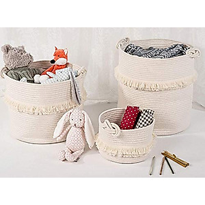 Woven Storage Baskets Cotton Rope Decorative Hamper for Nursery, Toys, Blankets, and Laundry, Cute Tassel Nursery Decor - Home Storage Container