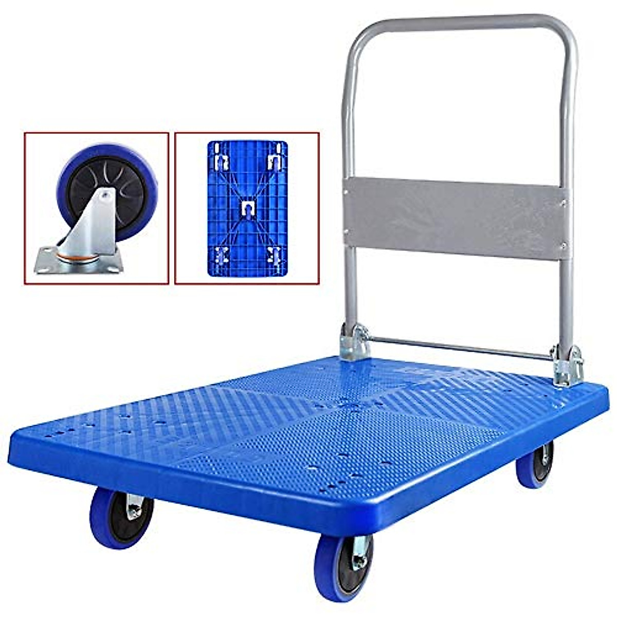 Portable Folding Handcart Flatbed Folding Cart Trolley Cart Trolley Small Trailer Pull Goods Long Five Wheel Load 500KG Easy to Use Multi Function Folding Handcart (Color : Blue, Size : 63x165cm)