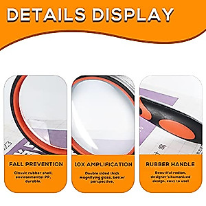 1PCS Premium 10X Magnifying Glass, Eye Candy Magnifiers for Kids & Seniors Reading for Close Work, 50mm Shatterproof Magnify Glasses with Non-Slip Soft Rubber Handheld for Elderly Read Insect Nature