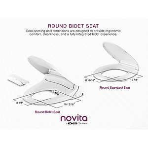 KOHLER BH93-N0 Novita Round Electric Bidet Toliet Seat, Heated Bidet Seat for Existing Toilets, Bidet Warm Water with Dryer, White