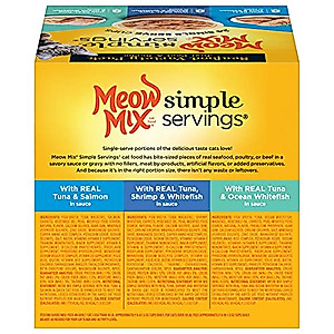 Meow Mix Simple Servings Wet Cat Food, Seafood Variety Pack, 1.3 Ounce Cup (Pack of 24)