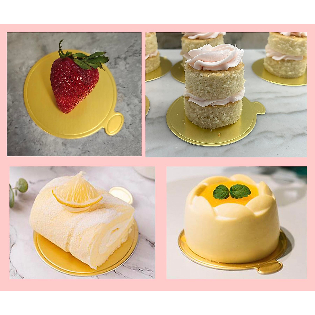 YYaaloa 3.15 Inch Mini Round Golden Cake Boards 50pcs Mousse Cupcake Base Paper Plates Circle Dessert Board (Gold 3inch 50pcs)