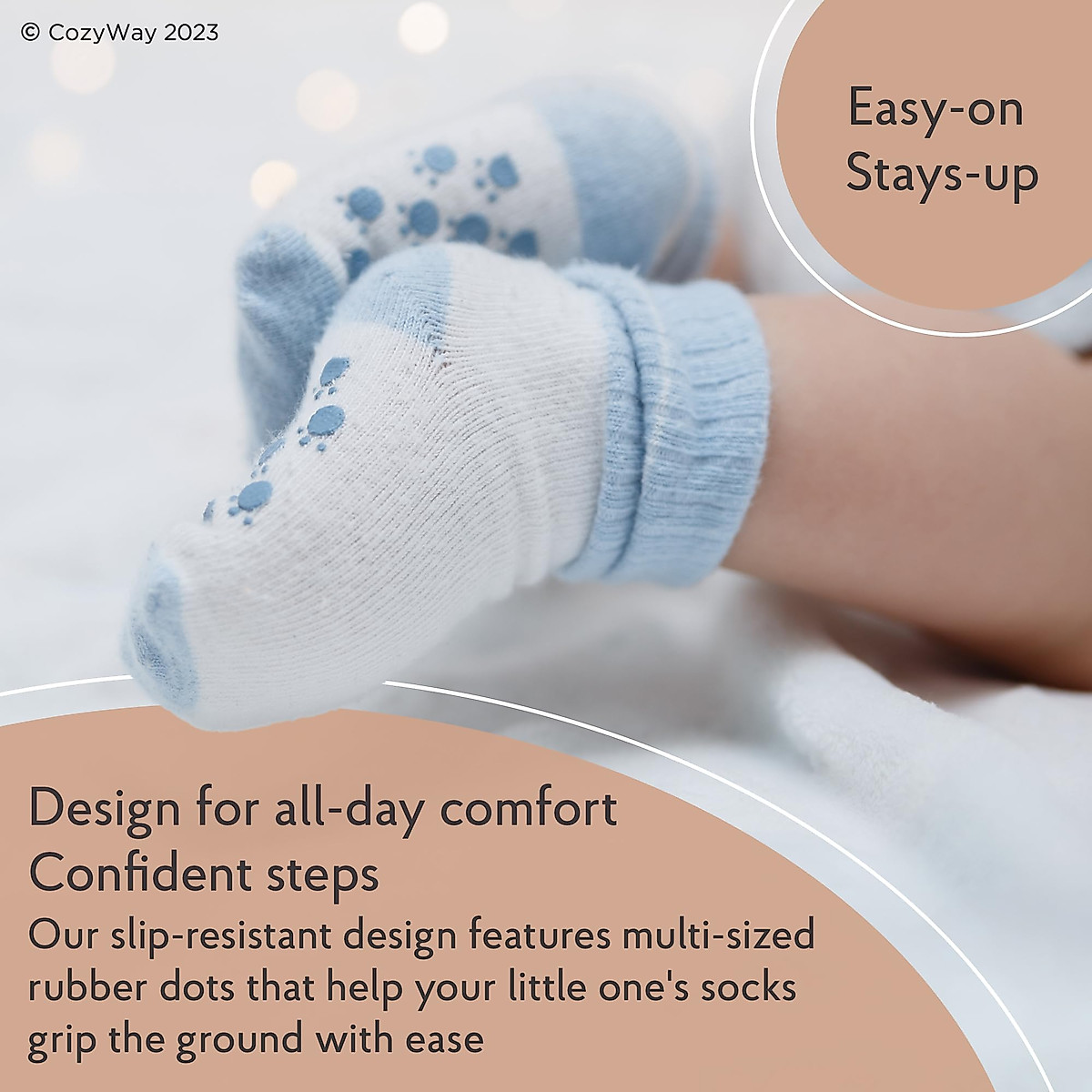 CozyWay Baby Anti Slip Crew Socks 12 Pack with Grips for Toddlers Little Boys Girls Infants Kids Non Skid Sox