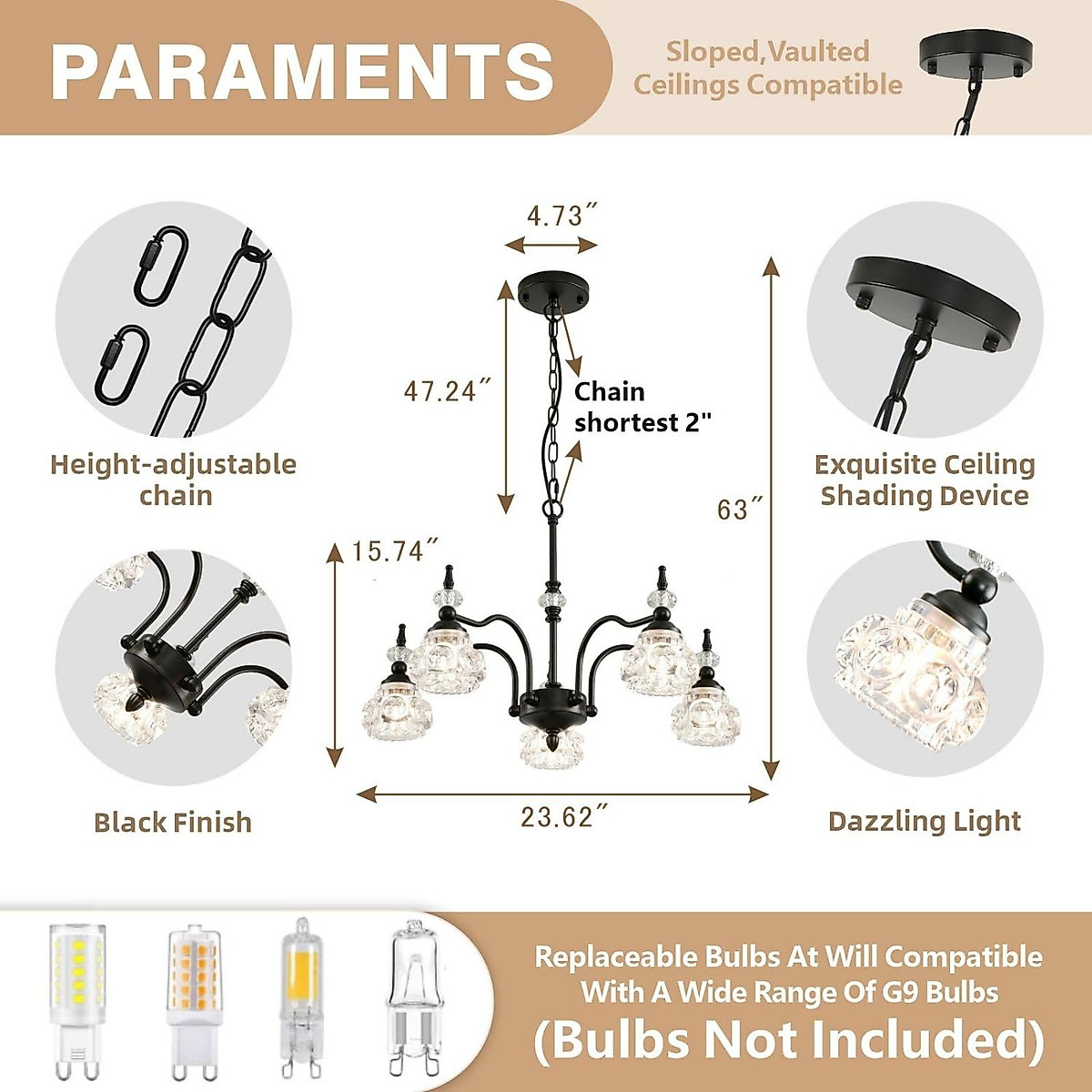 WJShome 5-Light Vintage Black Crystal Chandeliers for Dining Room,Antique Victorian Chandelier,Modern Farmhouse Hanging Pendant Light Fixtures,for Living Room Bedroom Kitchen Island Foyer Entryway