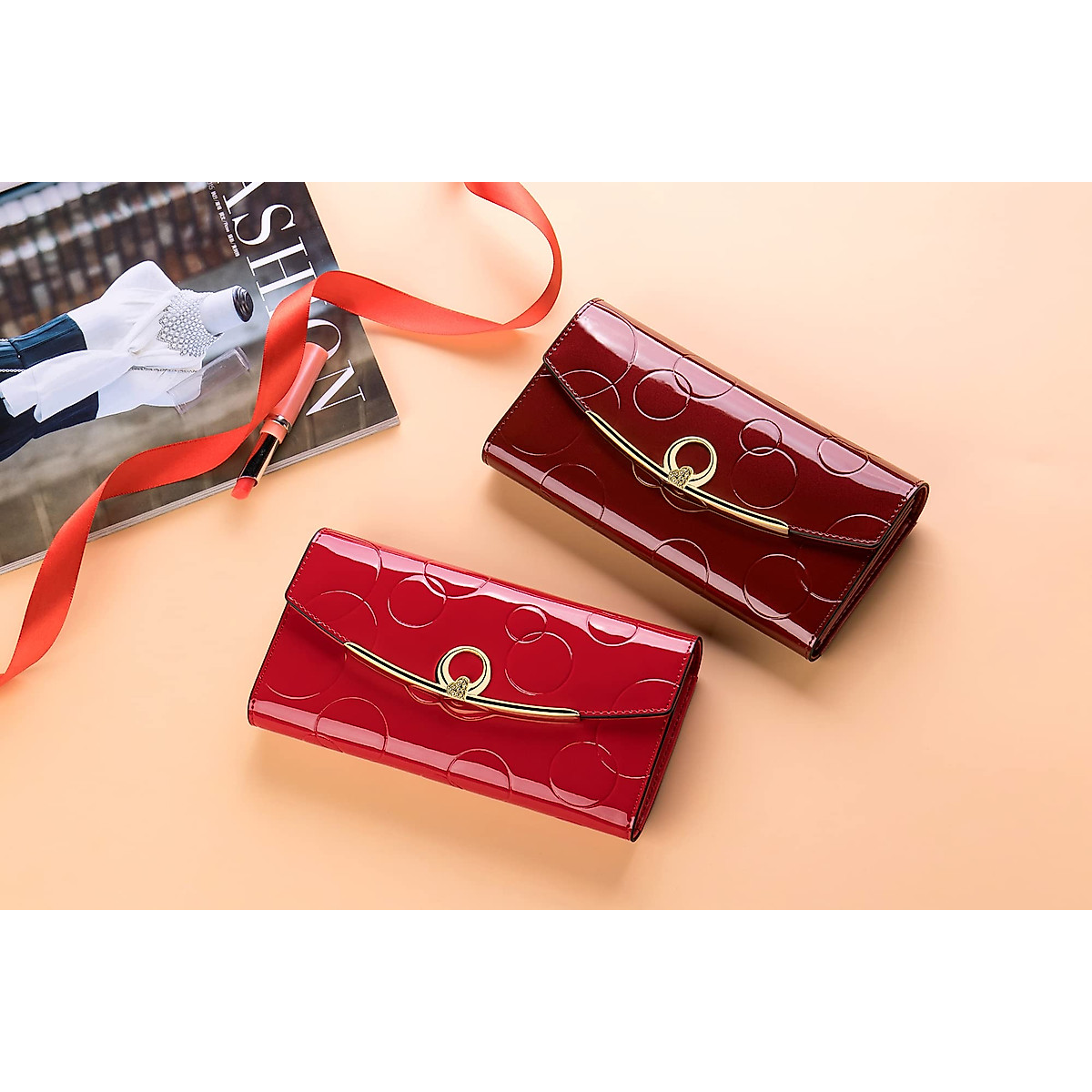 LYRRSH Women's Wallet Leather Long RFID Blocking Large-capacity Wallet Multifunctional Anti-theft Credit Card Holder (blue), 19cm*10cm*3.5cm