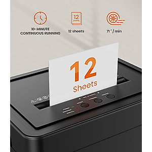 Frossvt Heavy Duty Paper Shredder Micro-Cut High Security Level P-4/12 Sheets 10-Minutes Running Time/AUTO Reverse/ 5.3-Gallon Pull Out Bin, Anti-Jam & Quiet Shredder for Office Home