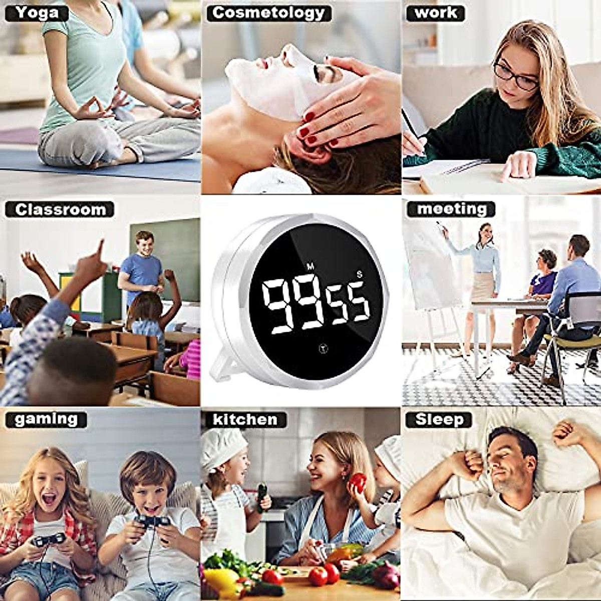 Timers,Timer for Kids,Digital Kitchen Timer with LED Touch Screen, Egg Timer with USB Charging,Magnetic Countdown Timer is Suitable for Classroom Study, Exercise, Oven, Cooking,Teaching
