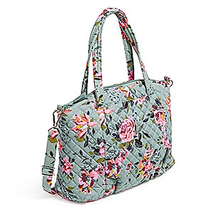 Vera Bradley Women's Cotton Pleated Multi-strap Shoulder Satchel Purse, Rosy Outlook - Recycled Cotton, One Size