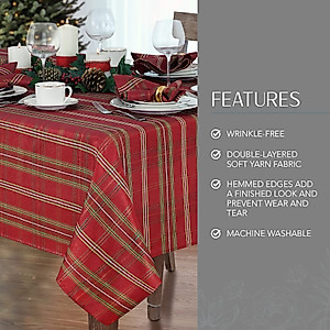 Elrene Home Fashions Shimmering Plaid Holiday Fabric Tablecloth, 52" x 52", Red