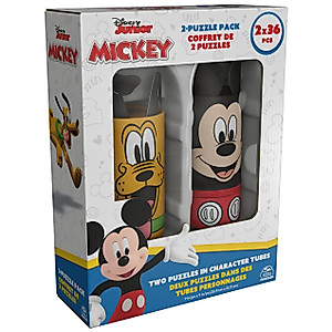 Disney Mickey Mouse, 2-Puzzle Pack 36-Piece Jigsaw Puzzles Storage Tubes Disney Toys Mickey Mouse Clubhouse Kids Puzzles Disney Gifts, for Ages 4 and up