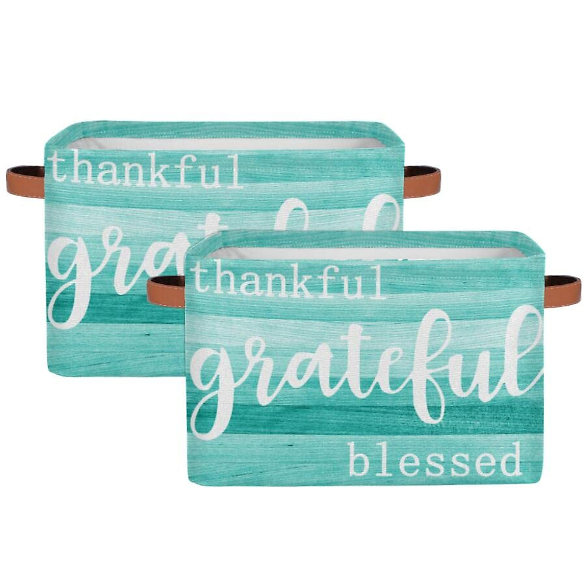 AUUXVA Teal Turquoise Green Wood Storage Bins Baskets Fabric Laundry Baskets, Storage Cube Boxes Organizer Bag Bin for Toy Organizing Book Storage Shelves Nursery Closet