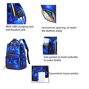 Galaxy Prints Mommy Diaper Bag Backpack Large Capacity Maternity Baby Nappy Changing Bags with USB Charger