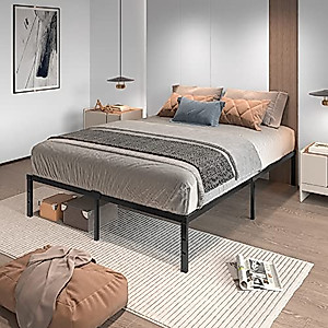 LIJQCI 14 Inch Queen Bed Frame, Metal Platform Bed Frames 3000 lbs Heavy Duty Steel Slat Support Easy Assembly Mattress Foundation Noise Free No Box Spring Needed, Black