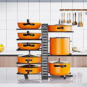 ZHOHO TANT Pots and Pans Organizer for Cabinet Upgraded Pots and Pans Organizer Rack for Kitchen Storage Larger Size Pot Lids Organizer rack with 8 Tiers & 3 DIY Methods(Black)
