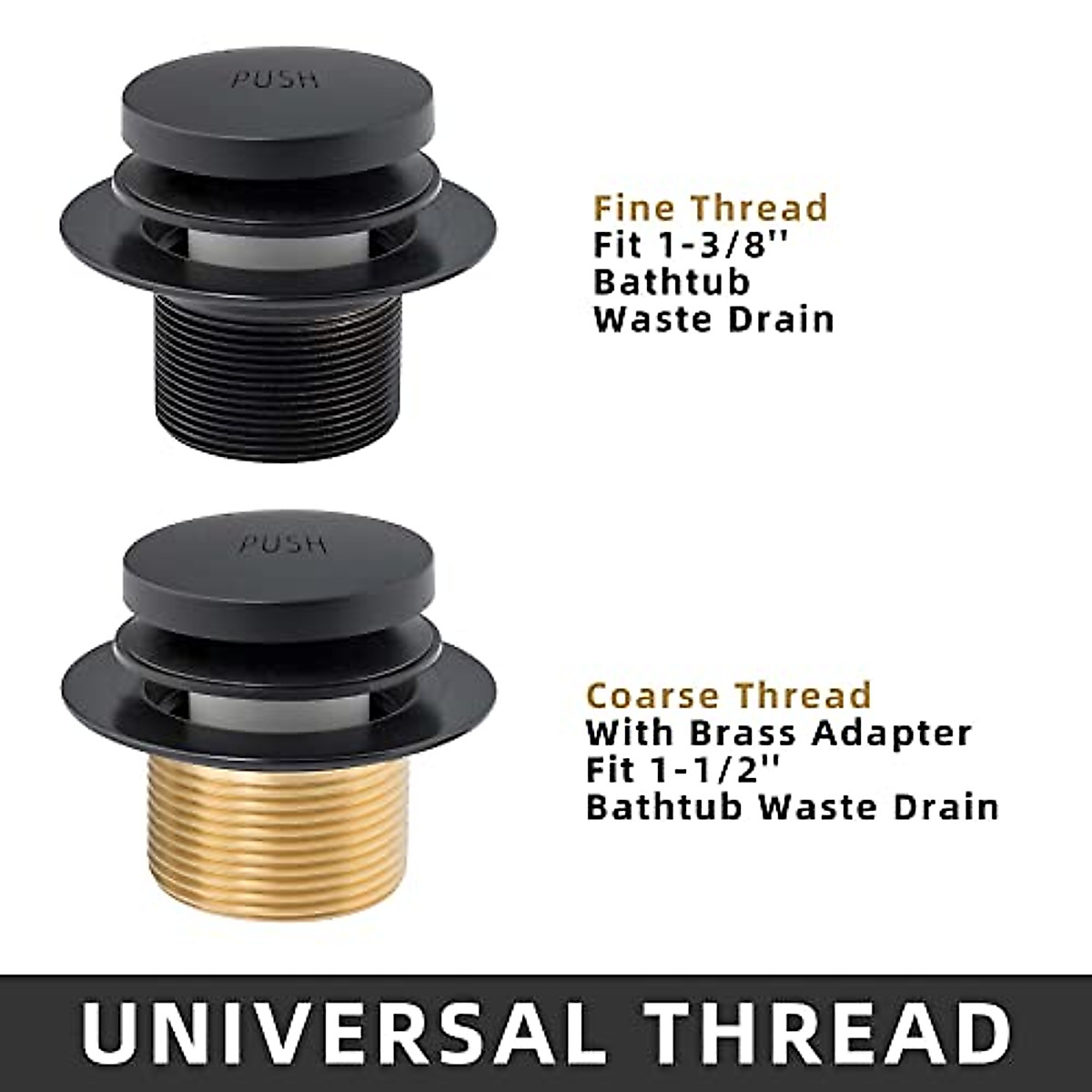 ZUAGCO Tub Drain Black - Tip Toe Bath Tub Drain Kit with Two-Hole Overflow Faceplate, Replacement Bathtub Drain Trim Set Assembly with Universal Fine Thread & Coarse Thread Matte Black