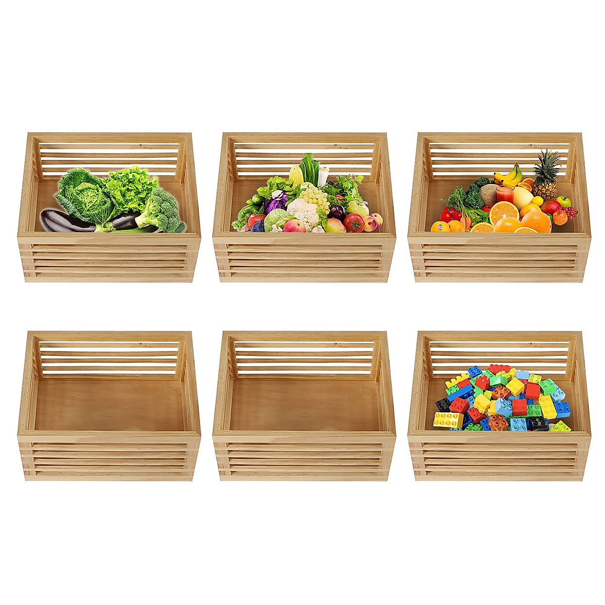 TOOL1SHOoo Bamboo Storage Organizer Bin For Kitchen Pantry Bathroom Slotted Cabinet Shelf 6 Pack Natural Bamboo Storage Organizer Bin For Kitchen, Pantry, Bathroom