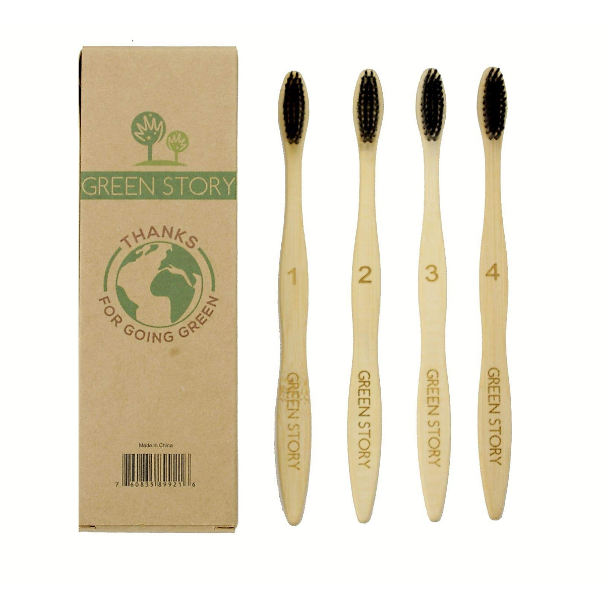 Biodegradable Eco-Friendly Charcoal Infused Bristle Bamboo Toothbrush - Pack of 4