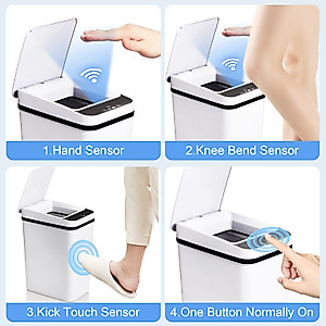 Anborry Bathroom Trash Cans with Lid 2 Pack 2.2 Gallon Touchless Automatic Motion Sensor Small Slim Garbage Can, Smart Electric Narrow Garbage Bin for Bedroom Office Kitchen (White)
