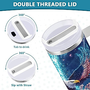 Slewiaeky Tumbler with Handle 40 oz Hawk Animal Kawaii America Travel Mug with Lid and Straw Stainless Steel Vacuum Insulated Water Bottle Cup for Iced Tea Coffee Cold Beverages Cup Holder Friendly