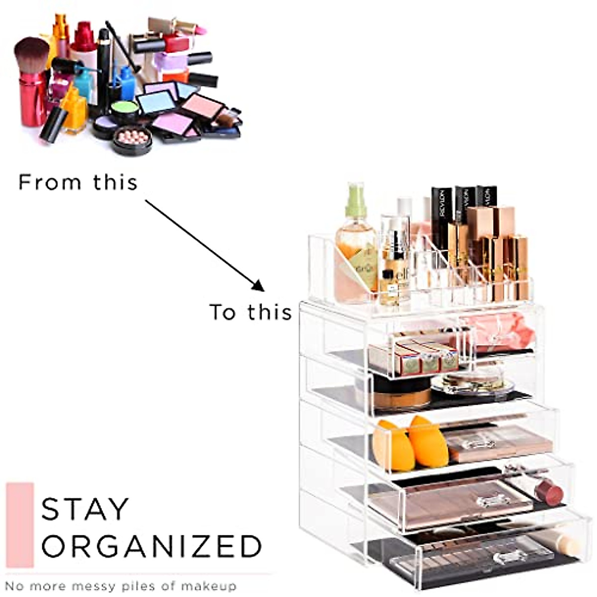 Sorbus Clear Cosmetic Makeup Organizer - Make Up & Jewelry Storage, Case & Display - Spacious Design - Great Holder for Dresser, Bathroom, Vanity & Countertop (4 Large, 2 Small Drawers)