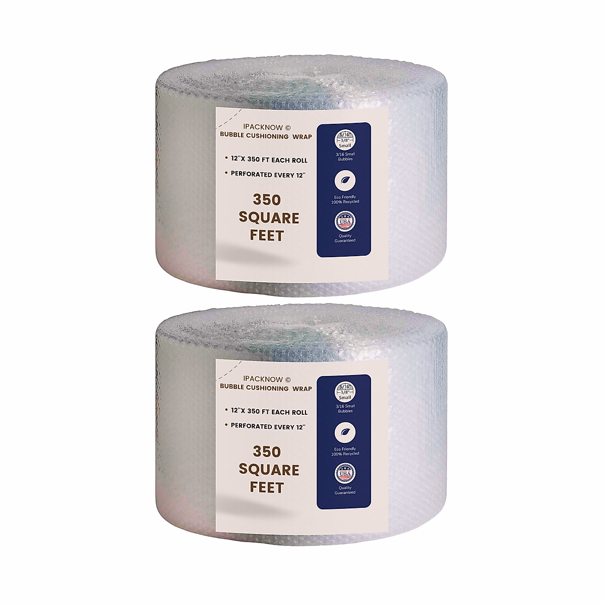 Bubble Cushion Wrap 700 Square Feet Total 2 Rolls 12 Inch x 350 Feet 3/16 Small Bubbles Perforated Every 12" for Packaging Moving Shipping Boxes Supplies 2 Rolls 12'' Wide 350 Feet x 2