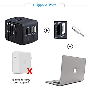 Universal Travel Adapter,All in One Universal Power Adapter for 150 Countries 3usb+Type C (Black)