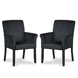 POWERSTONE Executive Accent Chair Fabric Guest Chair Office Chair Reception Waiting Room Armchair with Wooden Legs Single Sofa Home Theater Seating 2pcs, Black