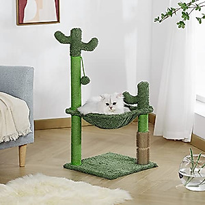 Dreamsoule Cactus Cat Tree, Large Cat Trees with Hammock 35 inch High Cat Scratching Post and Back Scratcher, Cactus Cat Scratcher with Interactive Dangling Ball, Climbing Stand for Indoor Kittens