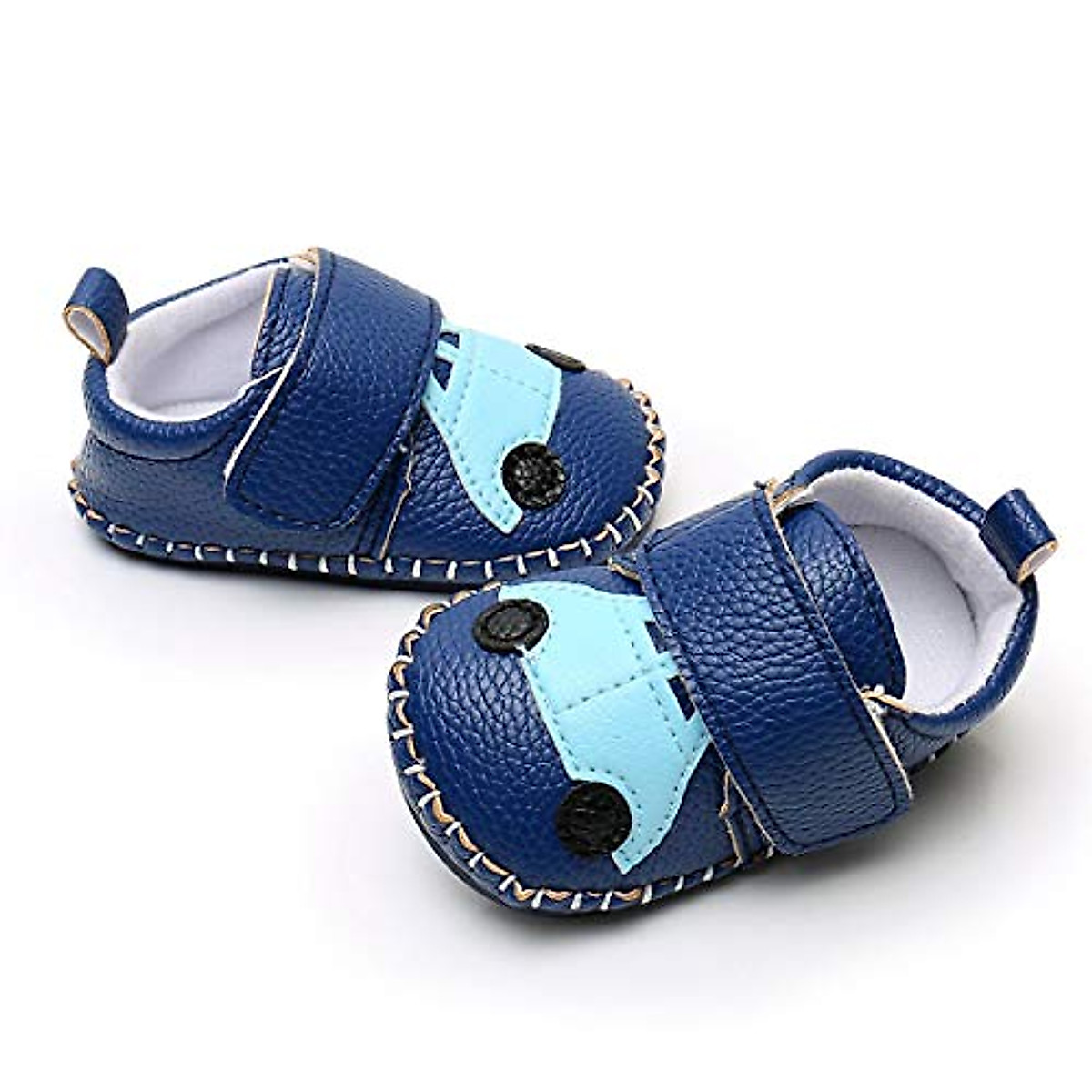 Lidiano Baby Non Slip Rubber Sole Cartoon First Walking Slippers Crib Shoes Newborn Infant Toddler Training Shoes (12-18 Months, Blue Car)