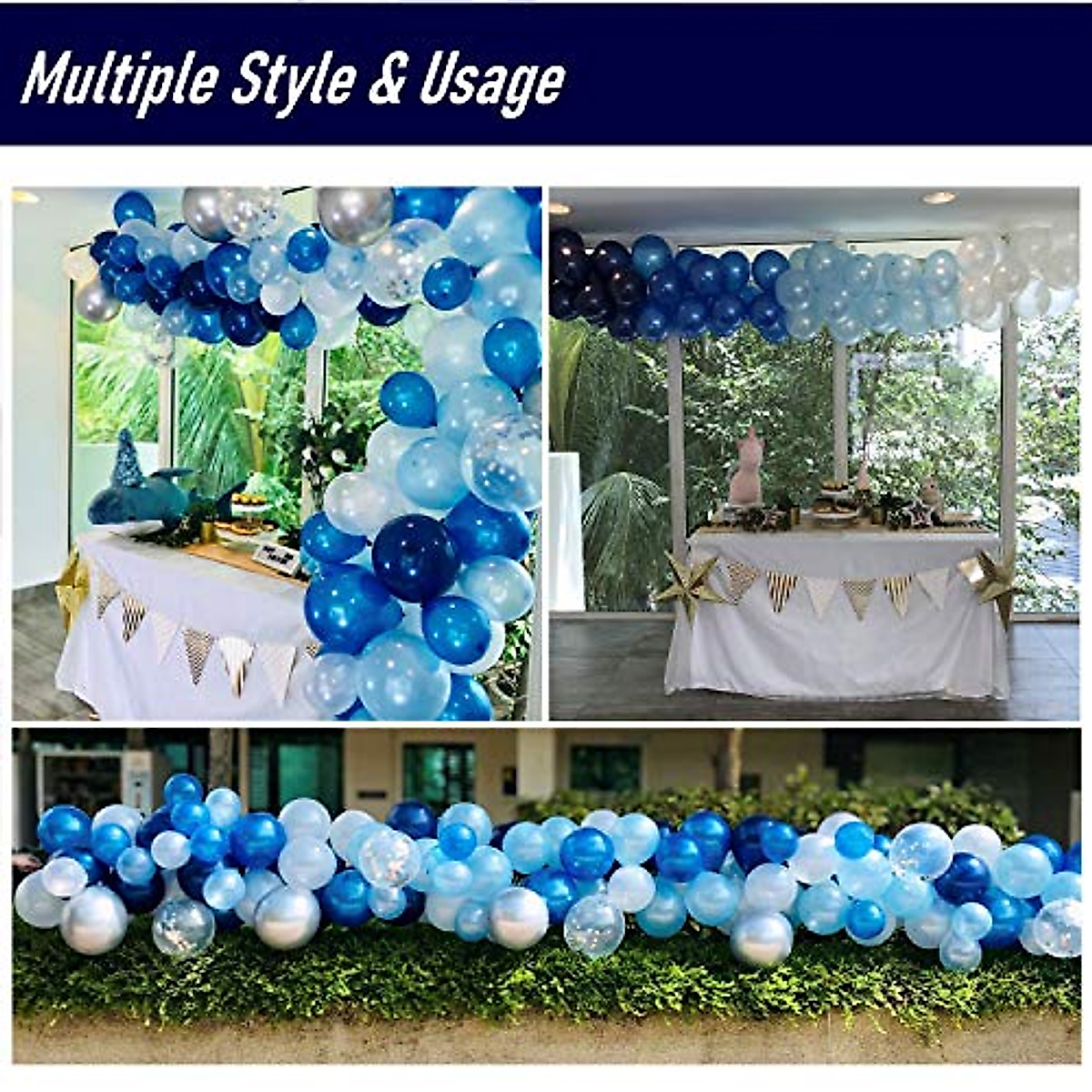 RC&Z Navy Blue Balloon Garland Arch Kit - 120 with Royal Blue, Baby Blue, White, Silver Metallic and Confetti Latex Balloons for Baby Shower Decorations Bachelorette Birthday Party Backdrop Background